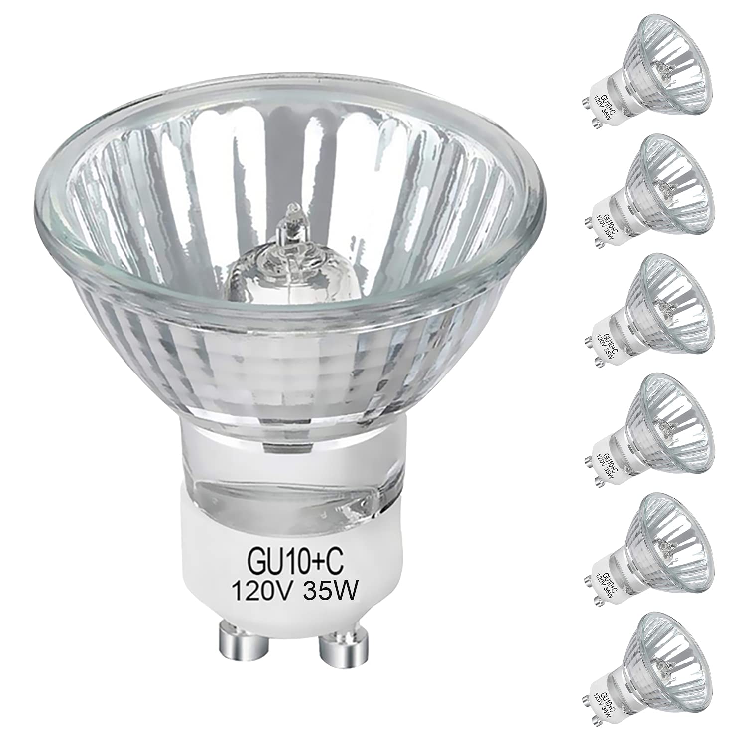 Lacnooe GU10 Halogen 35W Bulbs, 6 Pack GU10+C 120V 35W Halogen Light Bulbs with Long Lasting Lifespan, Dimmable MR16 GU10 Light Bulb for Track Light, Recessed Light, Range Hood, 2700K Warm White