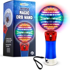 happy kids led magic orb wand toy - color changing star globe - spinning fun - great sensory toy for kids with batteries and strap