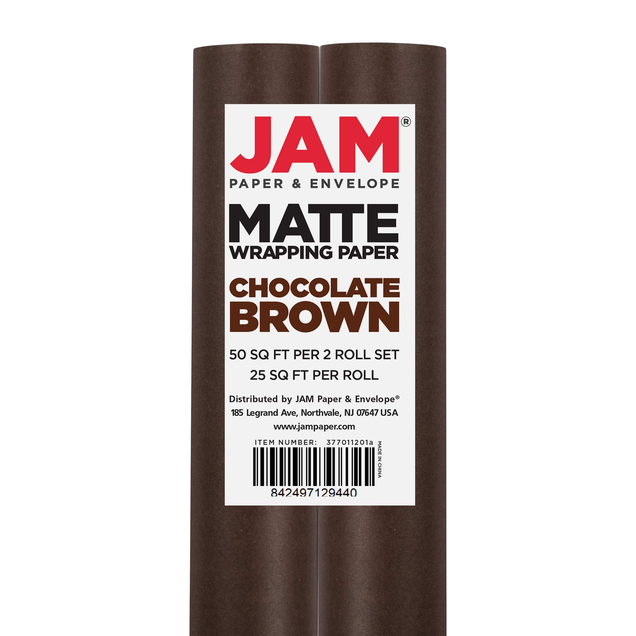 JAM Paper Gift Wrap - Matte Wrapping Paper - 50 Sq Ft Total (30 in x 10 Ft Each) - Matte Chocolate Brown - 2 Rolls/Pack