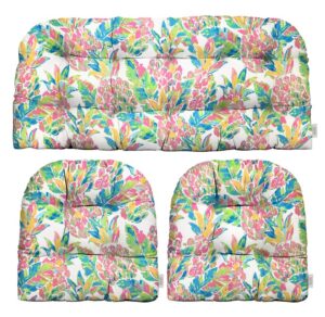 rsh decor: 3-piece wicker tufted cushion set | 41” x 19" & 19" x 19" | all-weather spun fabric | water resistant | outdoor loveseat & u-shape cushions for patio furniture | vida garden pink pineapple