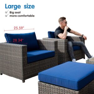 ovios Patio Furniture Set 12 Pieces Outdoor Conversation Set All Weather Wicker Rattan Sectional Sofa Sets with Thick Cushions Fully Assembled Furniture, Big Size, Grey Wicker, Navy Blue