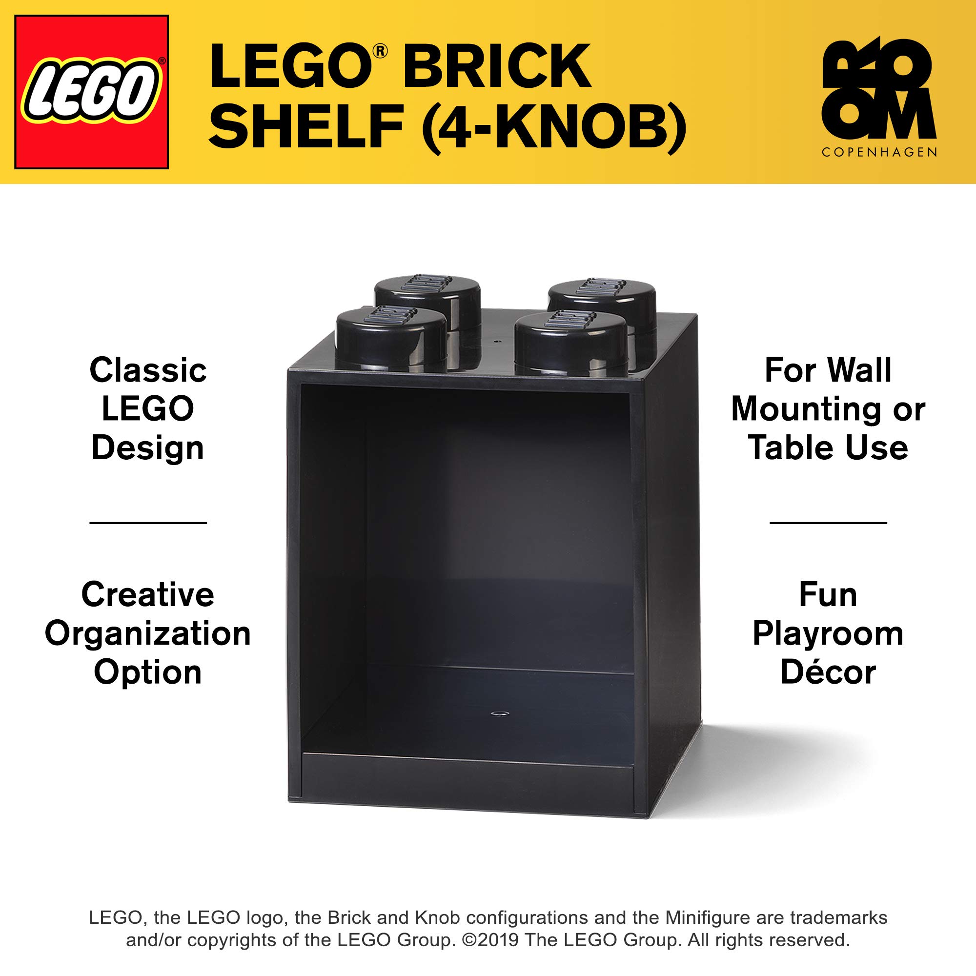 Room Copenhagen Lego Brick Set with 4-Stud and 8-Stud Box Shelves, Black