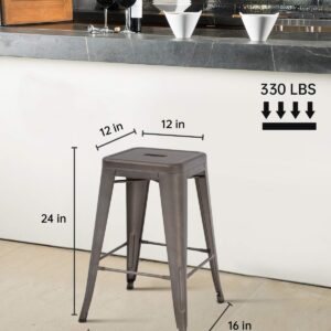 FDW Set of 4 Metal Bar Stools 24 Inches Counter Barstools Indoor/Outdoor Stackable Modern Metal Bar Stools Kitchen Counter Stools Chairs (Gun)