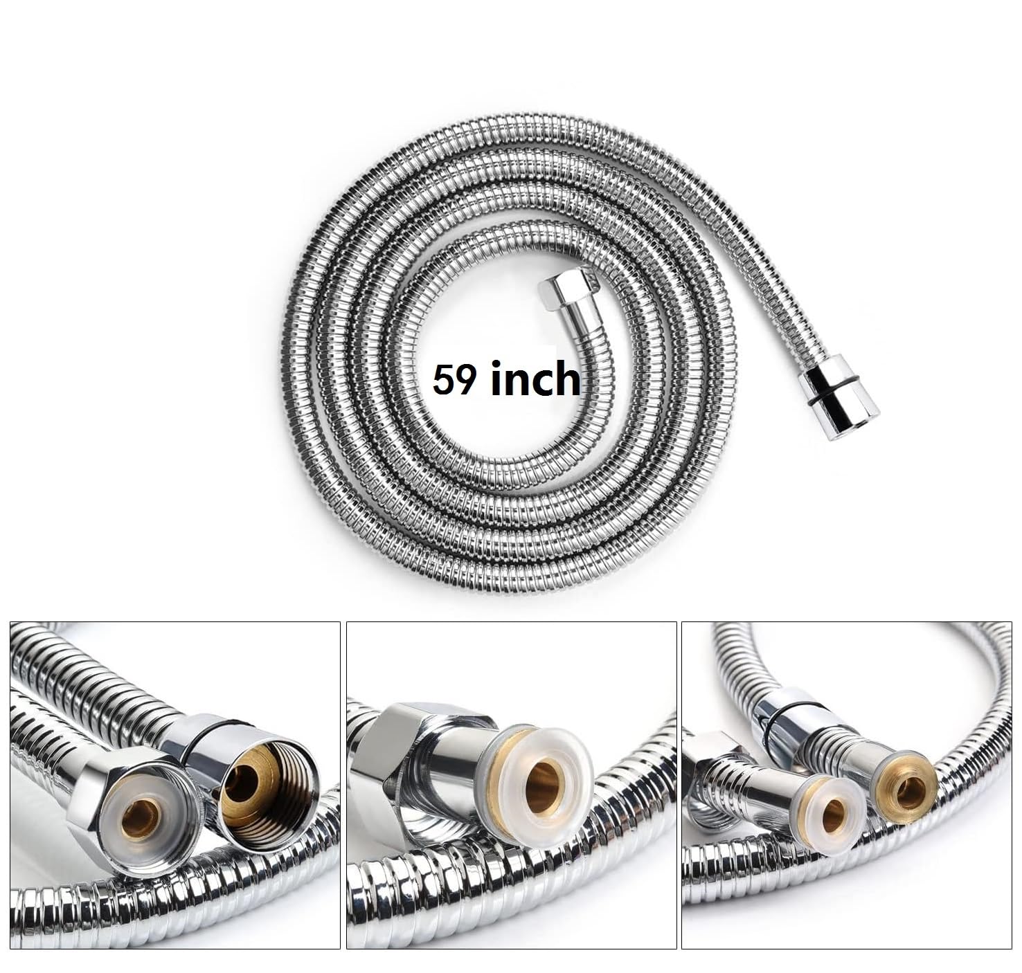 59 Inches Shower Hose,Bidet hose 304 Stainless Steel Handheld Shower Head Hose,The thread interface size is G1/2 (20mm)(Chrome)