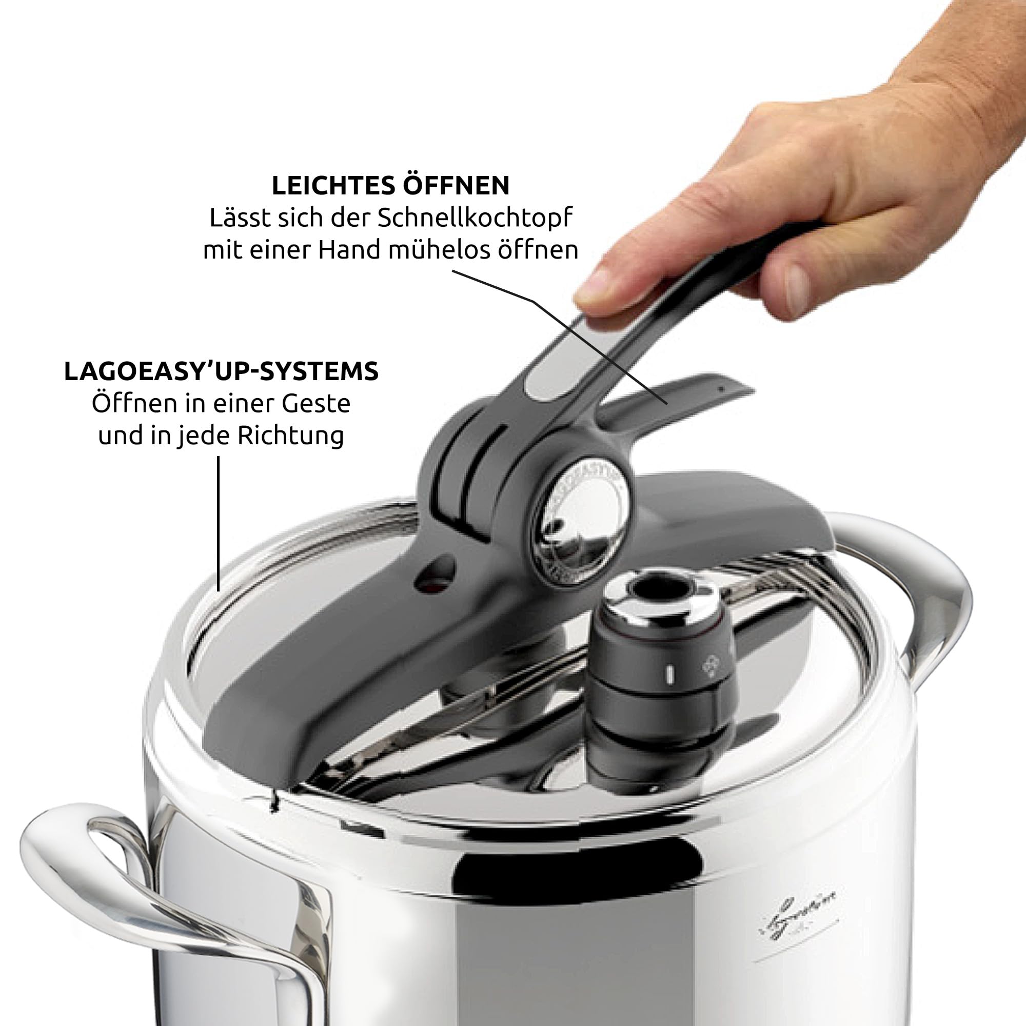 Lagostina Irradial Control Lagoeasy'UP Pressure Cooker 5 L Stainless Steel 18/10 Diameter 22 cm, Induction and Gas Saucepan, Easy Open Lid, Irradial Plus Triple Layer Base