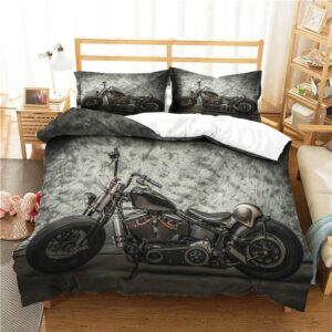 3D Bedding Set 3D Printed Motorcycle Duvet Cover Sheets Home Textiles for Adults Bedclothes with Pillowca Full King Quilt Cover (US Queen)