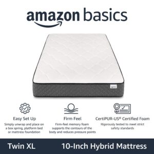 Amazon Basics Infused Gel Memory Foam Mattress, 12 inch Hybrid, Cushion Firm, Cool Touch, CertiPUR-US® Certified Foam, Twin XL, White & Gray