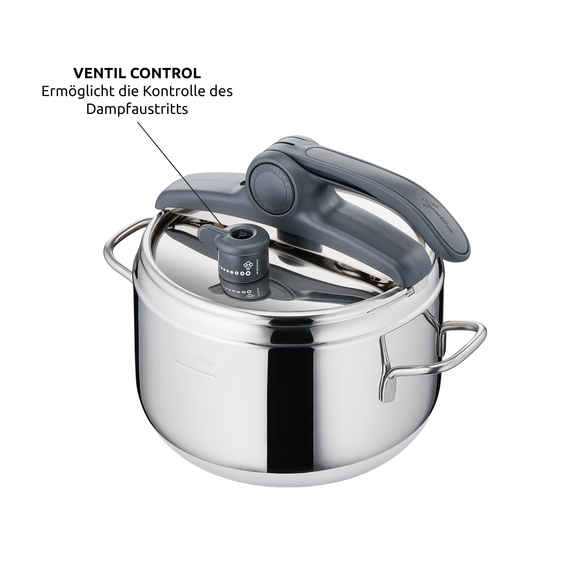 Lagostina Irradial Control Lagoeasy'UP Pressure Cooker 5 L Stainless Steel 18/10 Diameter 22 cm, Induction and Gas Saucepan, Easy Open Lid, Irradial Plus Triple Layer Base