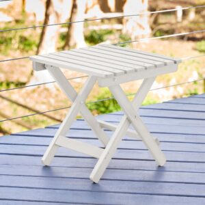 Shine Company Square Wooden Folding Solid Wood Side Table, Outdoor Adirondack Small Patio Table, Eggshell White