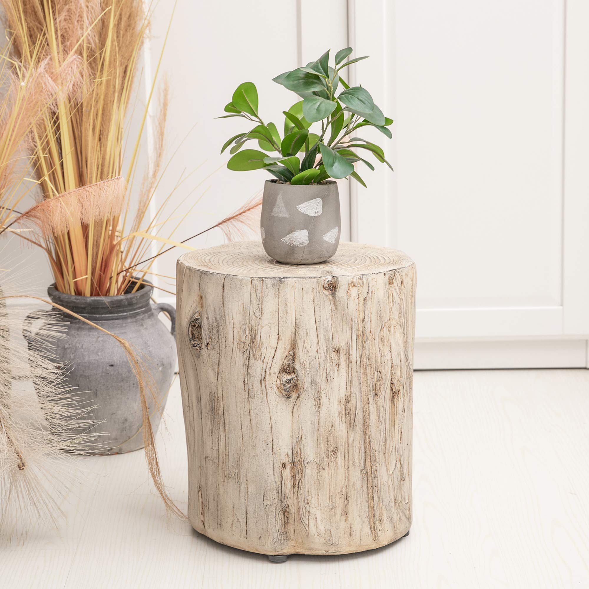 Ball & Cast Concrete Stool End Table, 16.5"H, Grey white