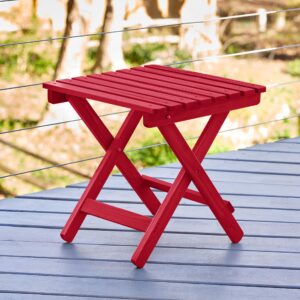 Shine Company Square Wooden Folding Solid Wood Side Table, Outdoor Adirondack Small Patio Table, Chili Red