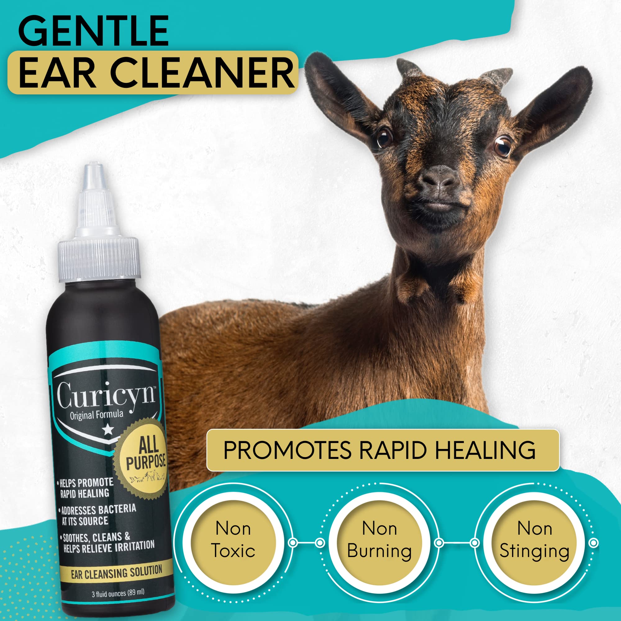 Curicyn Dog Ear Infection Treatment (3oz) - Dog Ear Cleaner - Dog Ear Cleaning Solution - Cat Ear Cleaner - Ear Drops for Kittens, Dogs & More