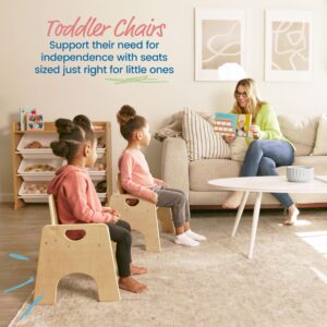 ECR4Kids Stackable Wooden Toddler Chair, 10in, Kids Furniture, Natural, 2-Pack