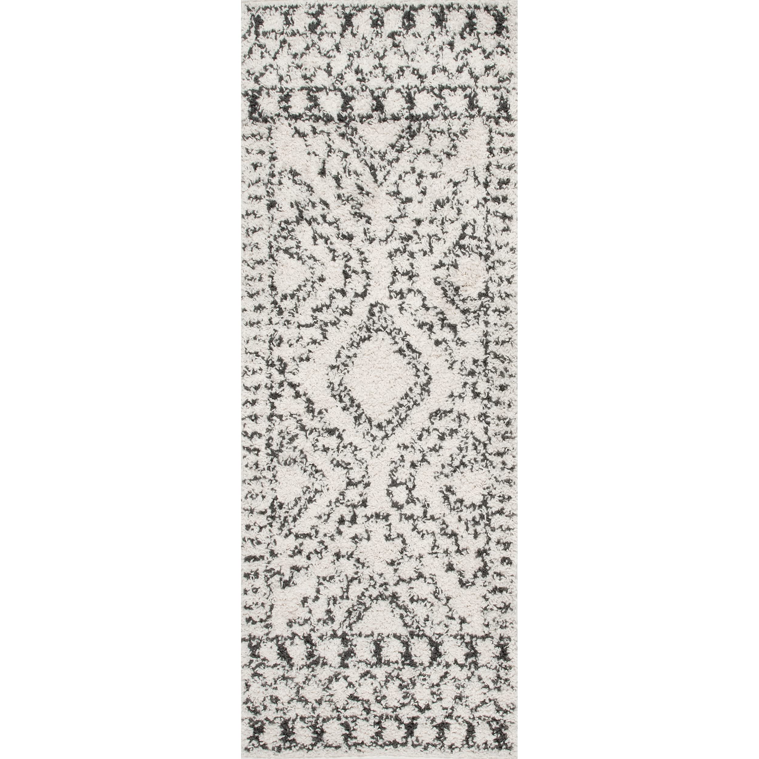 nuLOOM Lacey Moroccan Geometric Shag Runner Rug, 2' 8" x 10', Off White