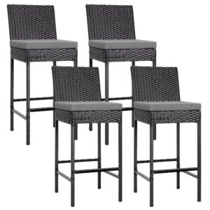 vivohome outdoor wicker barstool 4 packs, bar chairs pe rattan materail, patio stools with cushions, black