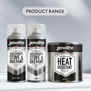 JENOLITE Directorust BBQ & Stove Aerosol Paint | BLACK | Very High Temperature Resistant Up to 1200°F (650°C) | BBQs, Stoves, Chimineas, Automotive, Fire Screens & Surrounds | 13.5 Ounces (400ml)