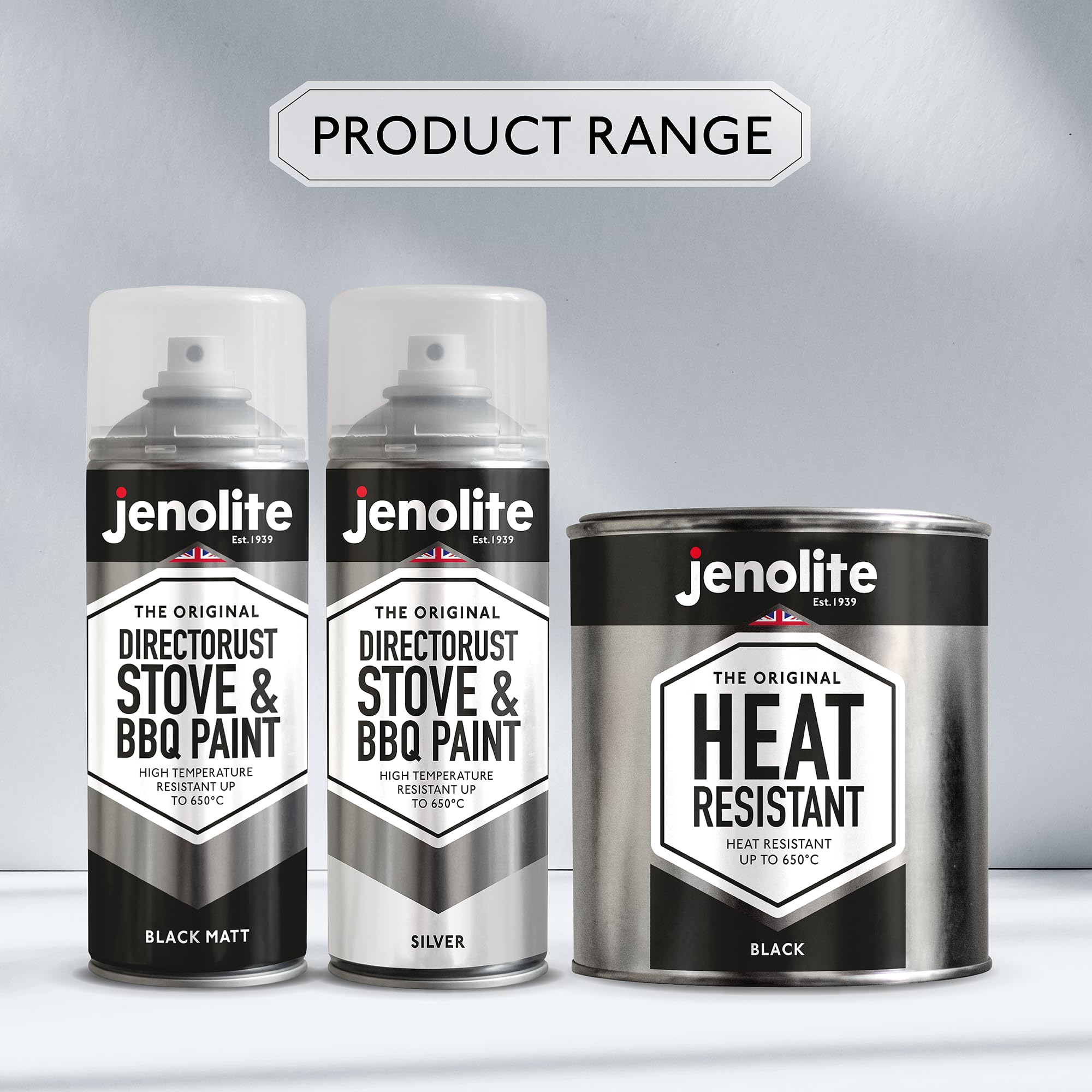 JENOLITE Directorust BBQ & Stove Aerosol Paint | BLACK | Very High Temperature Resistant Up to 1200°F (650°C) | BBQs, Stoves, Chimineas, Automotive, Fire Screens & Surrounds | 13.5 Ounces (400ml)