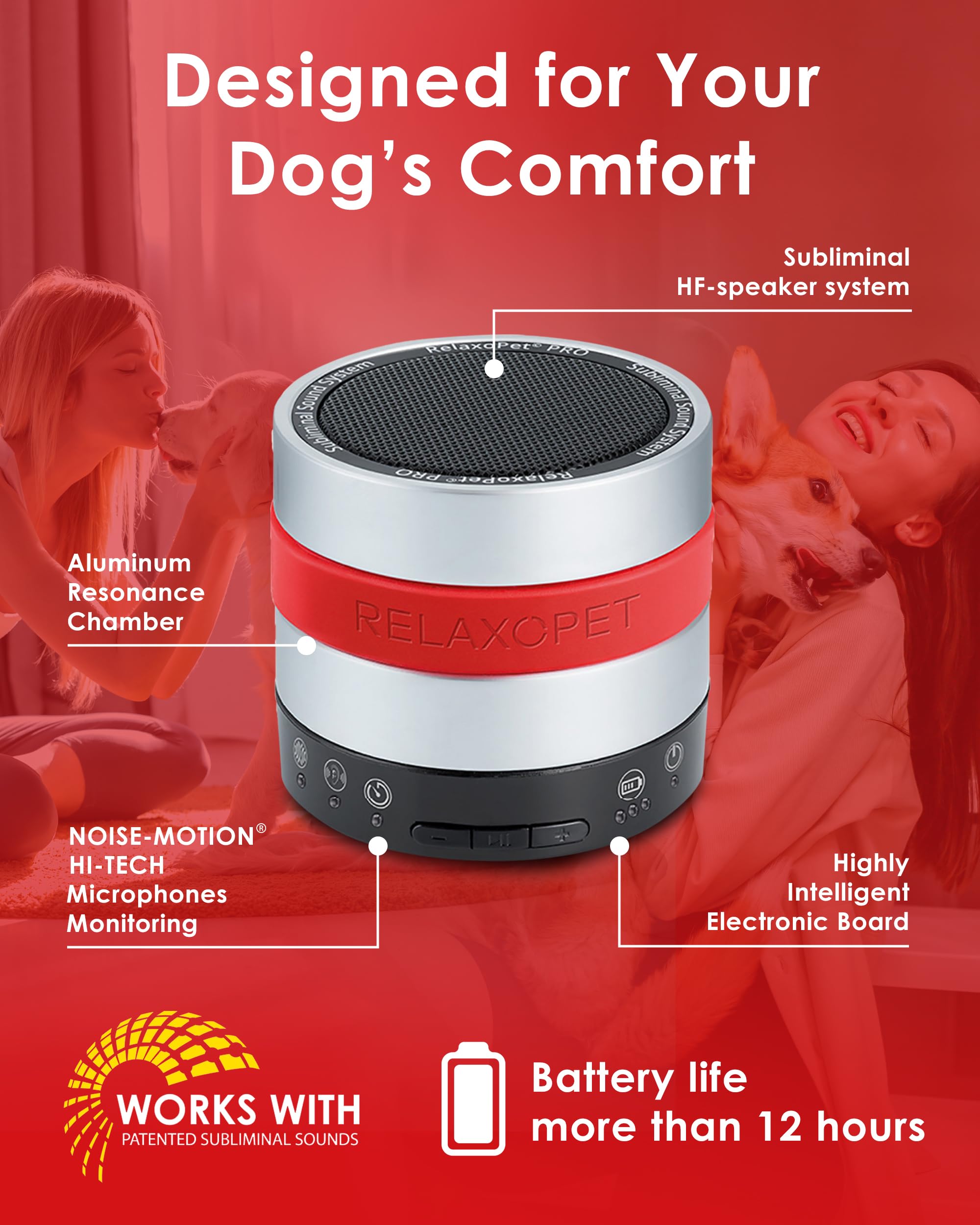 RelaxoPet Pro Dog Relaxation System - Calming for Dogs Relaxation Device with Noise Motion, LED Indicator, Pro Timer - Portable Sound Machine for Dogs for Thunderstorms, Fireworks, & Travelling