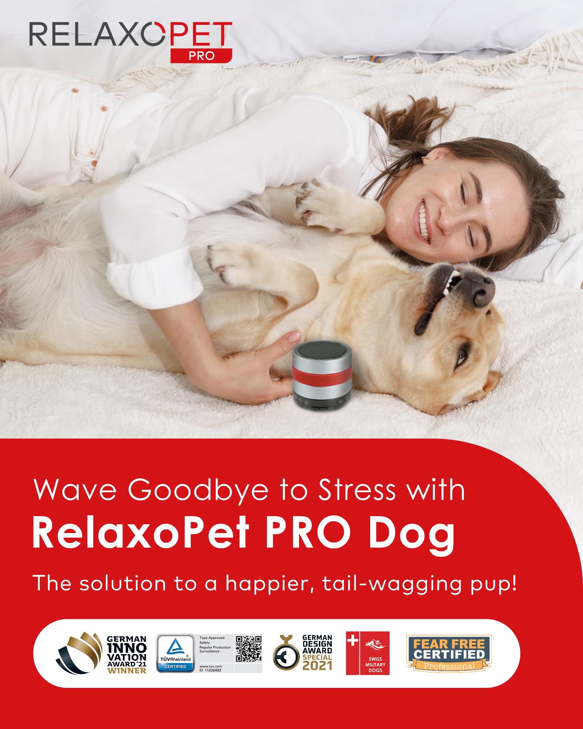 RelaxoPet Pro Dog Relaxation System - Calming for Dogs Relaxation Device with Noise Motion, LED Indicator, Pro Timer - Portable Sound Machine for Dogs for Thunderstorms, Fireworks, & Travelling