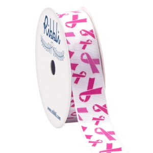 ribbli grosgrain breast cancer awareness craft ribbon,7/8-inch,10-yard spool, white/pink