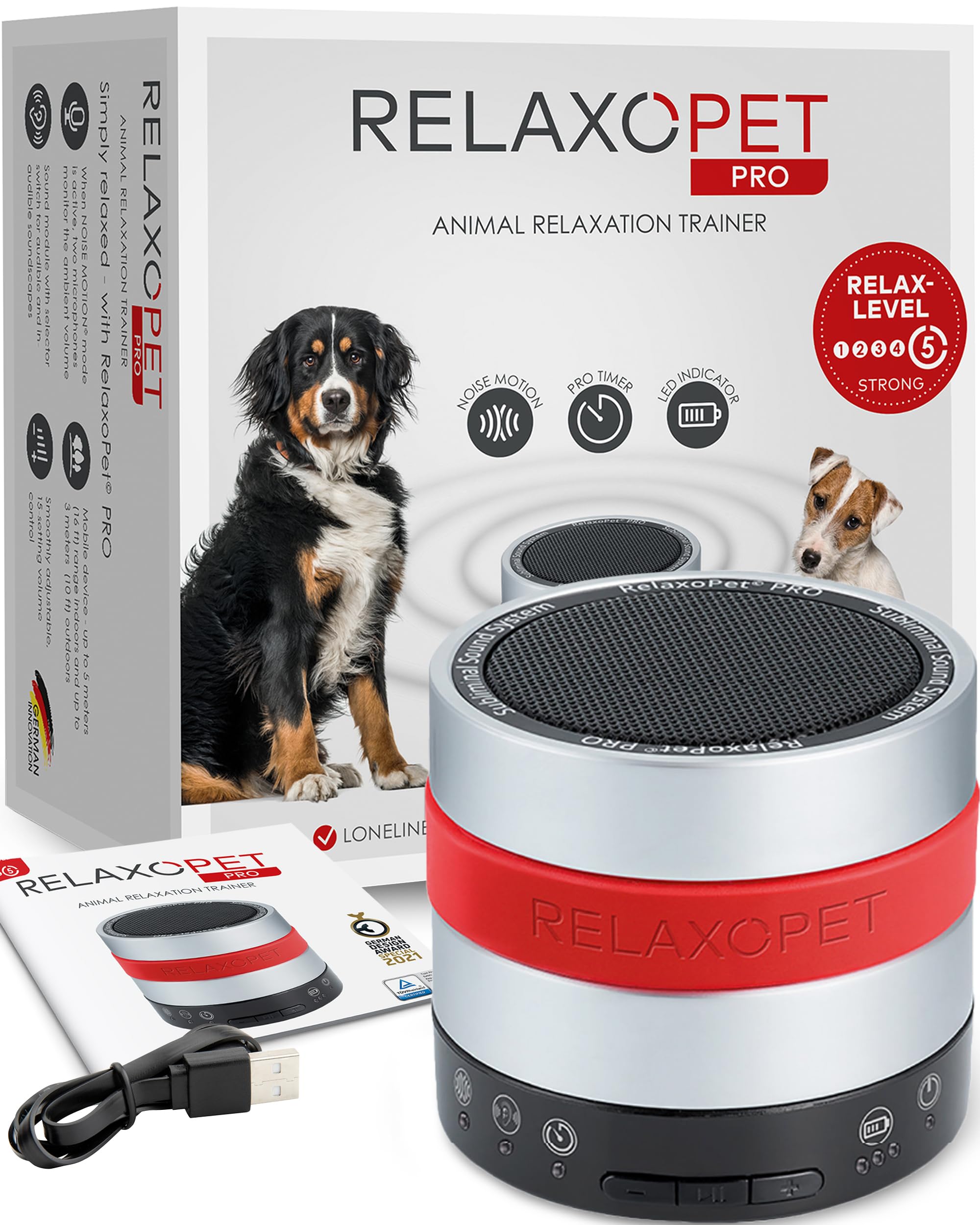 RelaxoPet Pro Dog Relaxation System - Calming for Dogs Relaxation Device with Noise Motion, LED Indicator, Pro Timer - Portable Sound Machine for Dogs for Thunderstorms, Fireworks, & Travelling