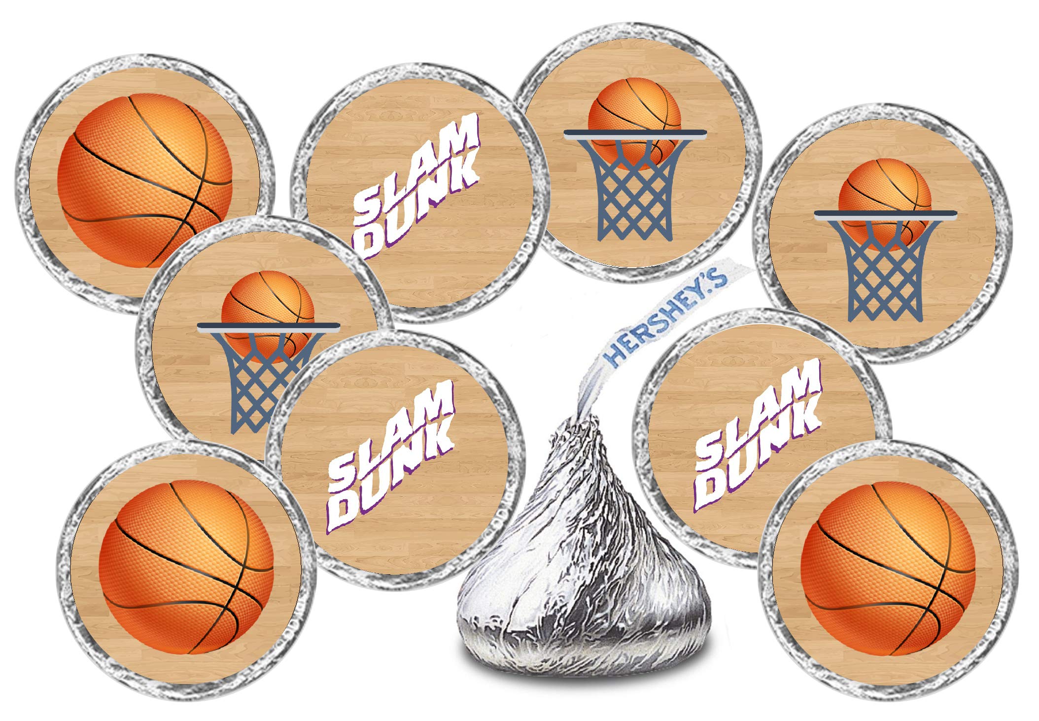 216 Sports Basketball Kisses Stickers, Kisses Stickers for Birthday Party, Baby Shower, Wedding, Graduation, or Any Family Event Decorations, Candy Not Included.