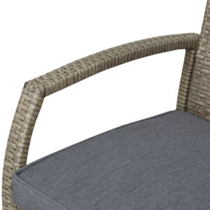 Outsunny 3 PCS Rattan Wicker Bar Set with Wood Grain Top Table and 2 Bar Stools for Outdoor, Patio, Poolside, Garden, Grey