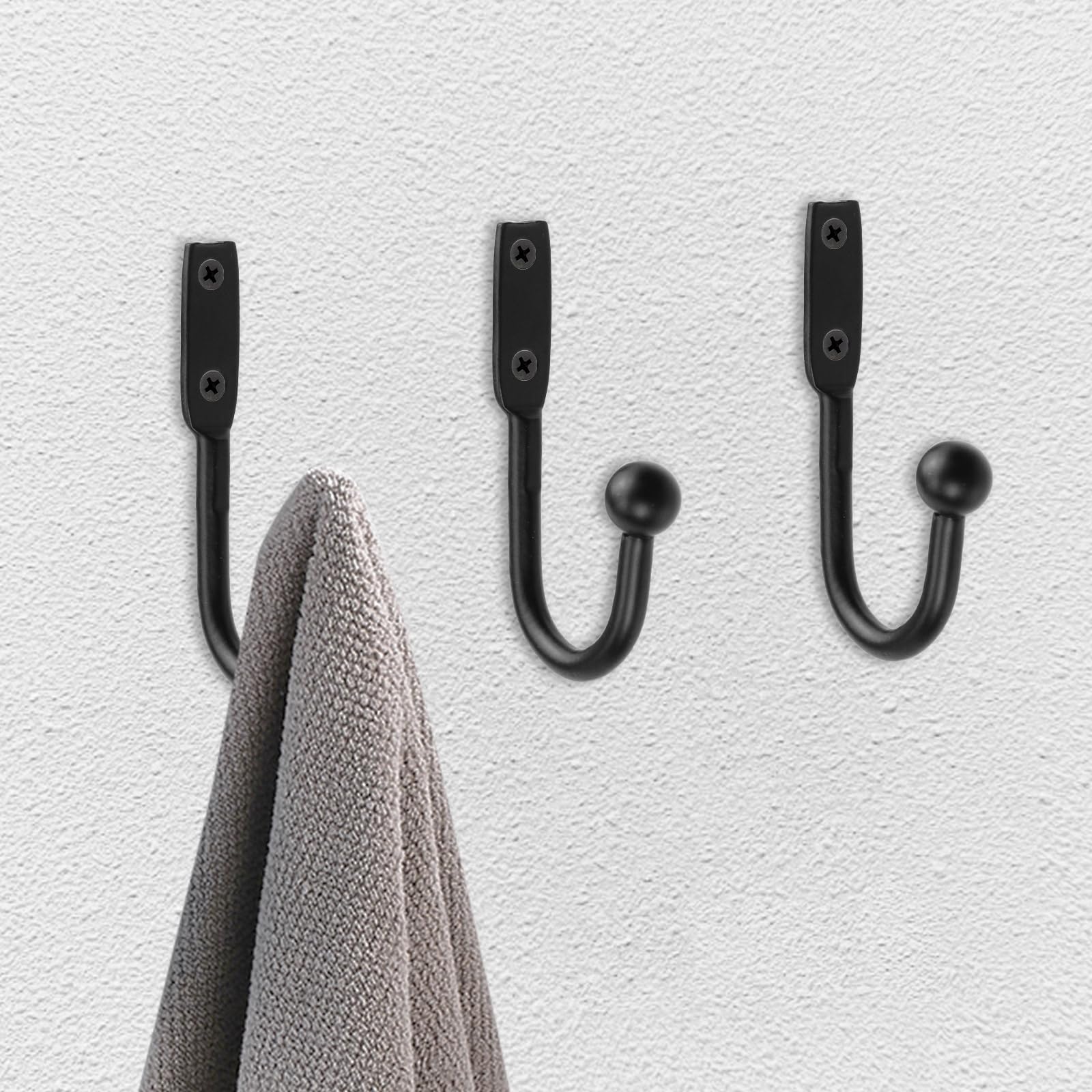 Antrader Wall Mounted Single Hooks, Decorative Robe Hooks Wall Door Key Hooks Coat Bag Hanger Hook with Screws, 1.9" x 1.1", Black, 24-Pack