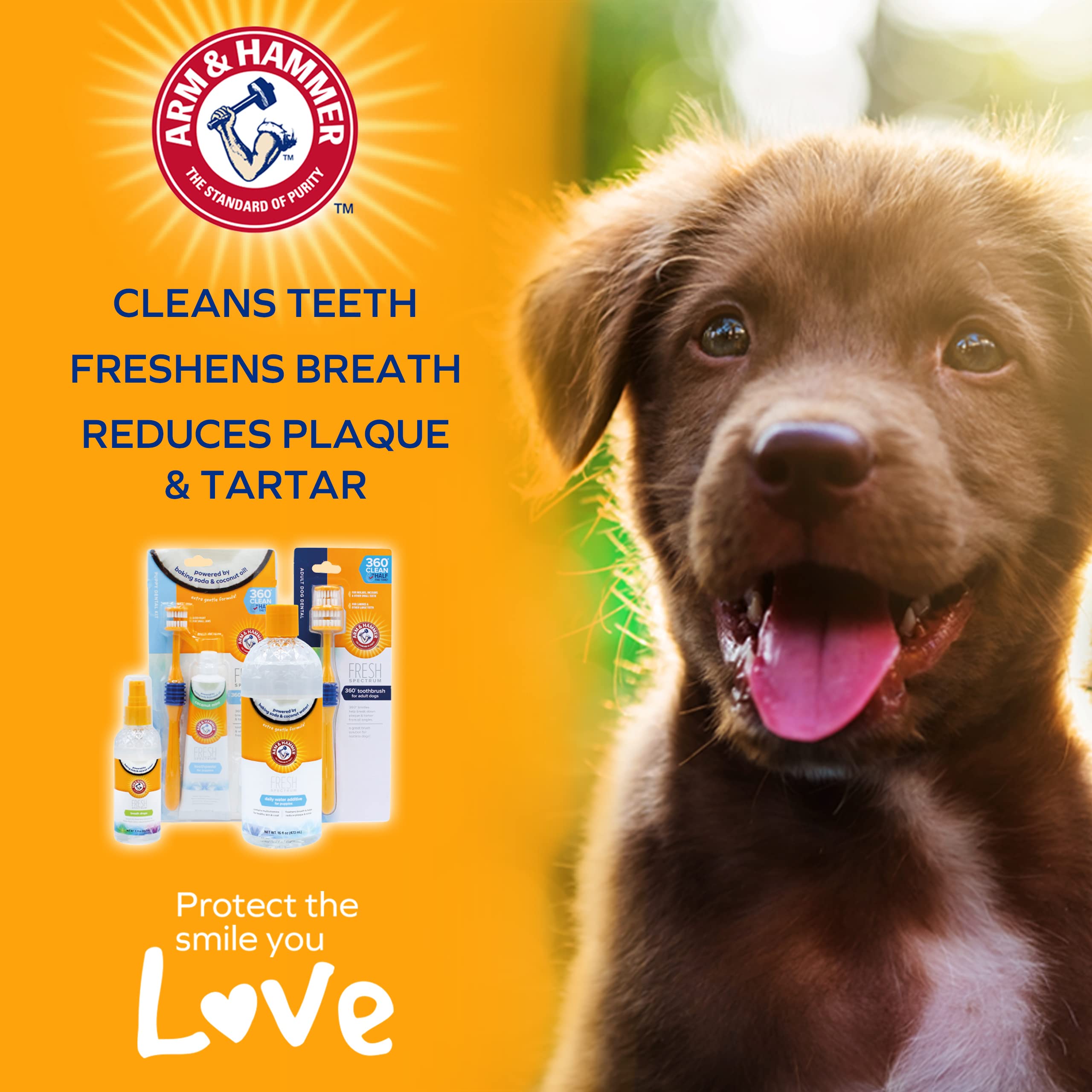 ARM & HAMMER Fresh Spectrum 360° Degree Toothbrush for Puppies and Small Dogs, Best Dental Care for your Dog, Brush Deep Cleans all Tooth Surface & Removes Plaque, Quick & Easy to Use Puppy Oral Care