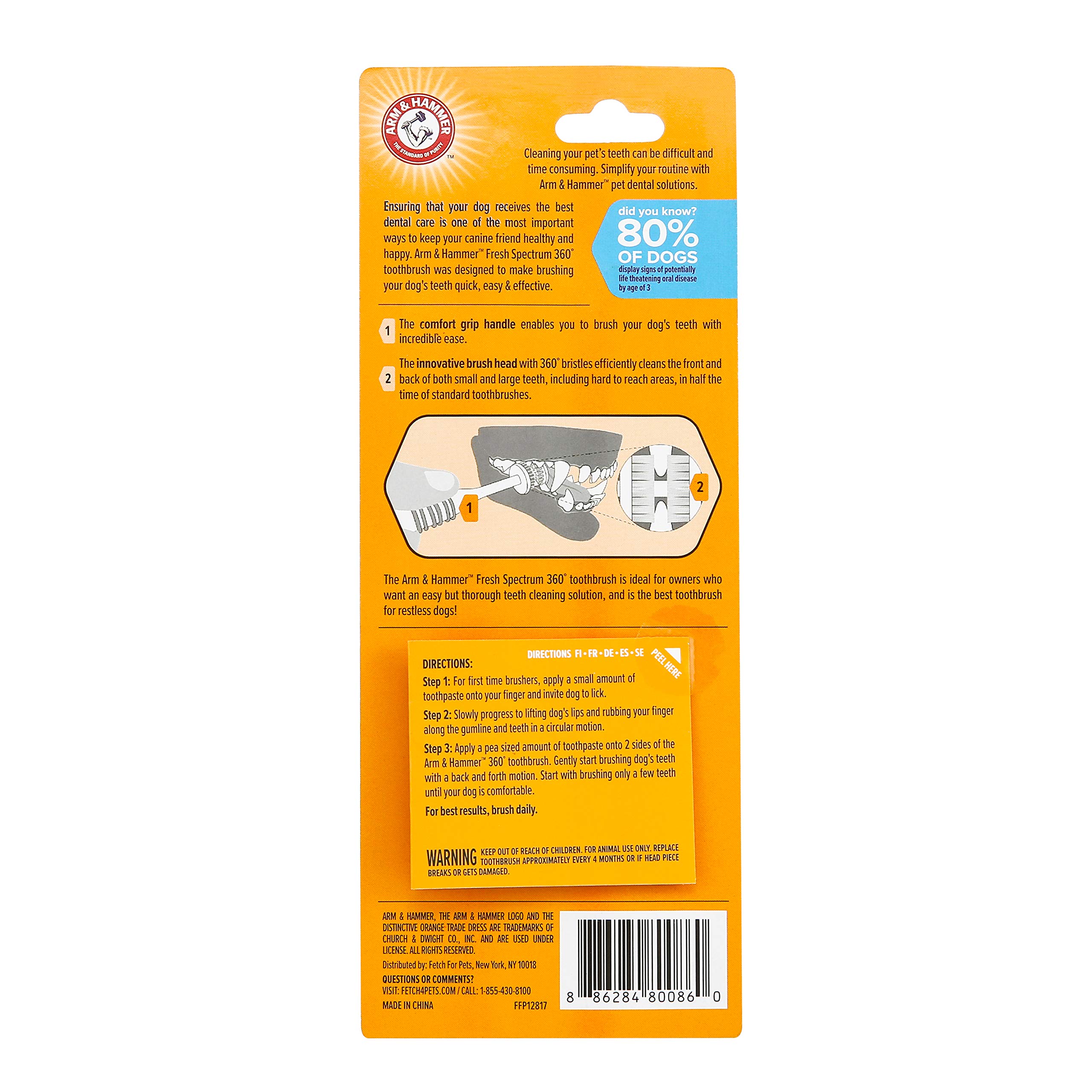 ARM & HAMMER Fresh Spectrum 360° Degree Toothbrush for Puppies and Small Dogs, Best Dental Care for your Dog, Brush Deep Cleans all Tooth Surface & Removes Plaque, Quick & Easy to Use Puppy Oral Care