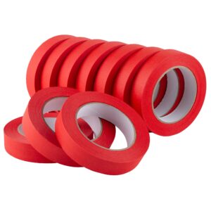 lichamp 10 pack red painters tape 1 inch, medium adhesive red masking tape bulk multi pack, 1 inch x 55 yards x 10 rolls (550 total yards)