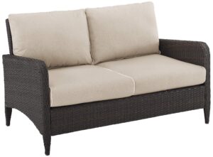 crosley furniture kiawah wicker outdoor loveseat, 2-person patio couch for porch, deck, backyard, sand