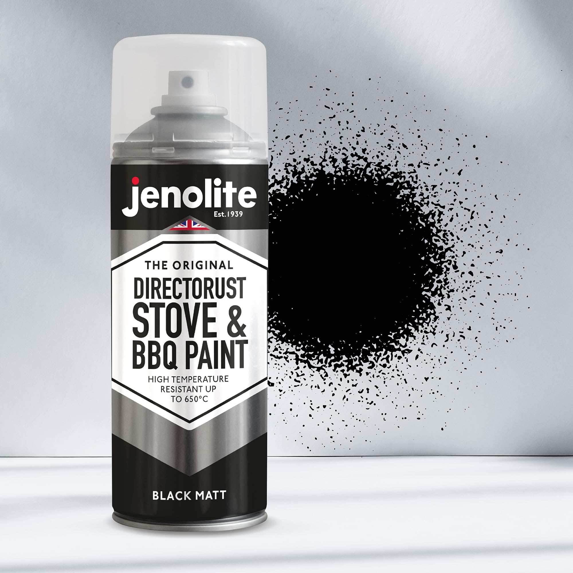 JENOLITE Directorust BBQ & Stove Aerosol Paint | BLACK | Very High Temperature Resistant Up to 1200°F (650°C) | BBQs, Stoves, Chimineas, Automotive, Fire Screens & Surrounds | 13.5 Ounces (400ml)