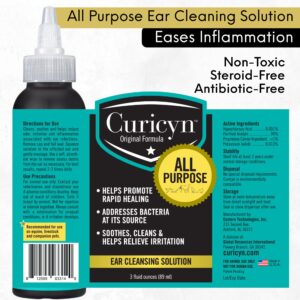 Curicyn Dog Ear Infection Treatment (3oz) - Dog Ear Cleaner - Dog Ear Cleaning Solution - Cat Ear Cleaner - Ear Drops for Kittens, Dogs & More