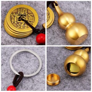 Hotop 3 Pcs Chinese Gourd Feng Shui Brass Wu Lou Keychains with five Coins Calabash Pendant Key Rings for Good Luck Fortune Longevity Wealth Success to Friends Families Lovers