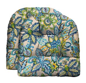 rsh decor: tufted u-shape wicker seat cushions set of 2 | 19” x 19” | all-weather spun fabric | water-resistant | outdoor chair cushions for patio furniture | copeland caribe blue floral