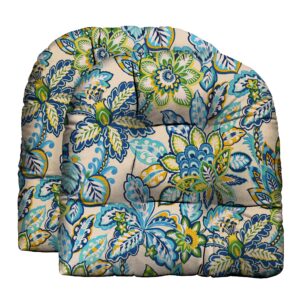 RSH DECOR: Tufted U-Shape Wicker Seat Cushions Set of 2 | 19” x 19” | All-Weather Spun Fabric | Water-Resistant | Outdoor Chair Cushions for Patio Furniture | Copeland Caribe Blue Floral