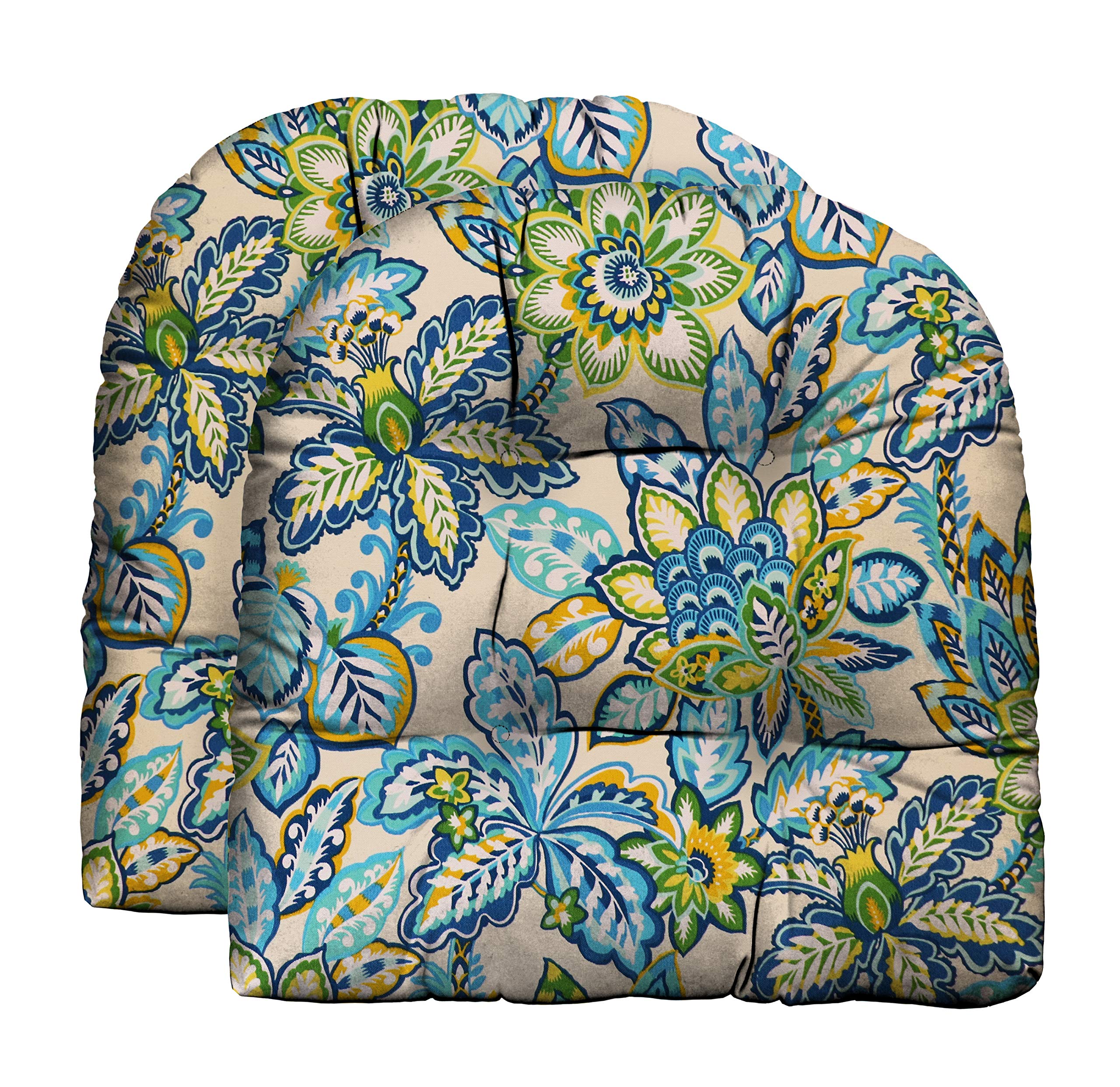 RSH DECOR: Tufted U-Shape Wicker Seat Cushions Set of 2 | 19” x 19” | All-Weather Spun Fabric | Water-Resistant | Outdoor Chair Cushions for Patio Furniture | Copeland Caribe Blue Floral