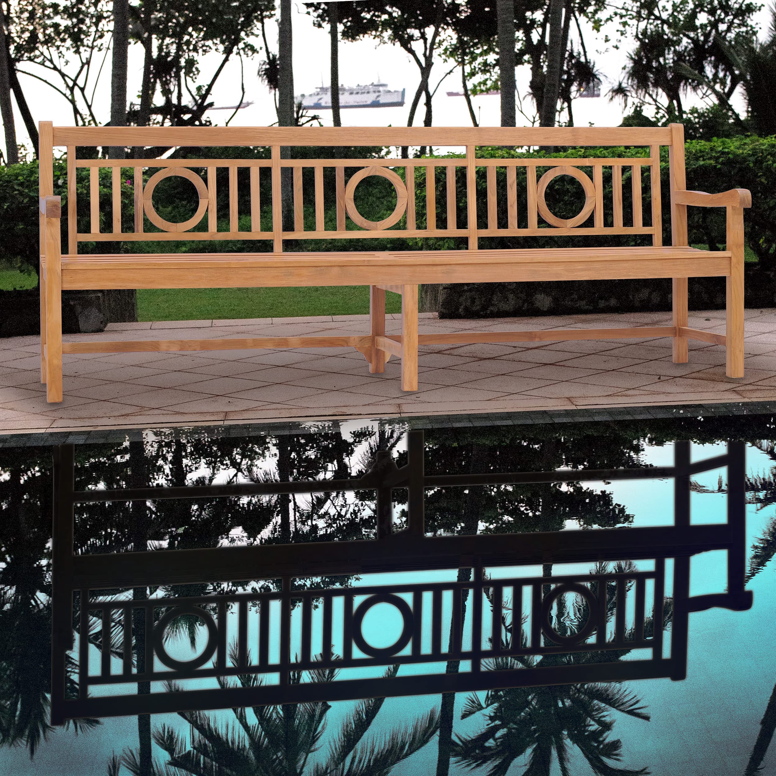 Teak Wood O Outdoor Patio Bench Extra Large, 8 Foot, Made from Solid A-Grade Teak Wood