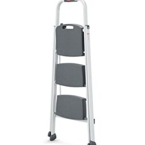 Rubbermaid 3-Step Steel Ladder, Folding Step Stool with Hand Grip and Non-Slip Feet, White, Tested to ANSI US Safety Standards, No Assembly Required (Amazon Exclusive)