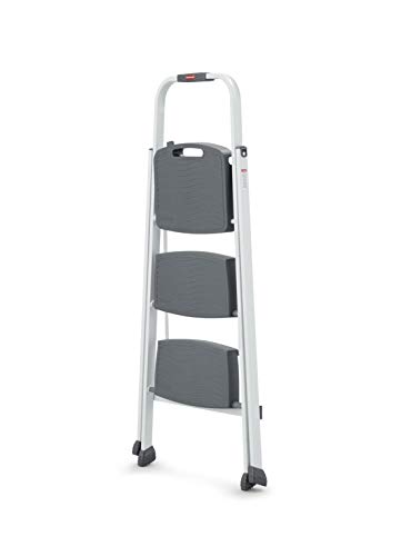 Rubbermaid 3-Step Steel Ladder, Folding Step Stool with Hand Grip and Non-Slip Feet, White, Tested to ANSI US Safety Standards, No Assembly Required (Amazon Exclusive)