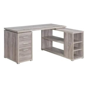 pemberly row l shape corner storage desk in grey driftwood, letter/legal file, 5 bookshelves