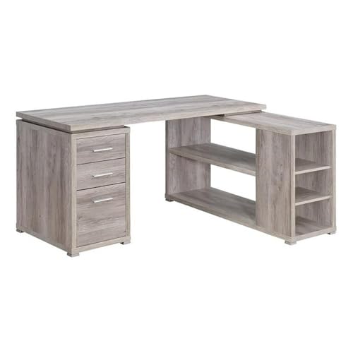 Pemberly Row L Shape Corner Storage Desk in Grey Driftwood, Letter/Legal File, 5 Bookshelves