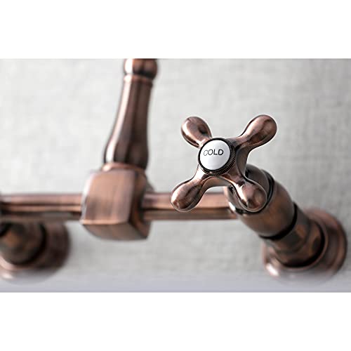 Kingston Brass KS124AXAC Heritage Bridge Kitchen Faucet, Antique Copper