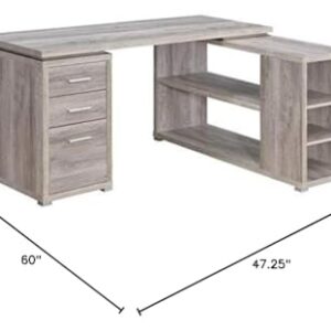 Pemberly Row L Shape Corner Storage Desk in Grey Driftwood, Letter/Legal File, 5 Bookshelves