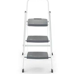 Rubbermaid 3-Step Steel Ladder, Folding Step Stool with Hand Grip and Non-Slip Feet, White, Tested to ANSI US Safety Standards, No Assembly Required (Amazon Exclusive)