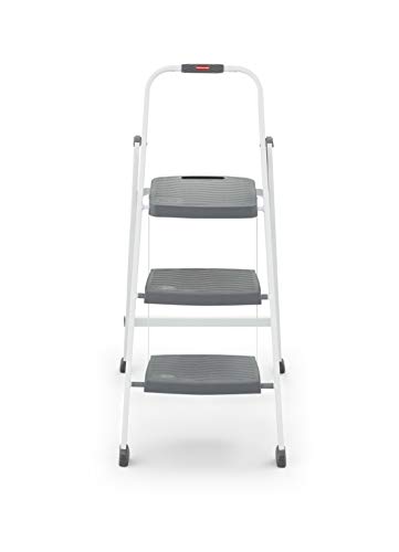 Rubbermaid 3-Step Steel Ladder, Folding Step Stool with Hand Grip and Non-Slip Feet, White, Tested to ANSI US Safety Standards, No Assembly Required (Amazon Exclusive)