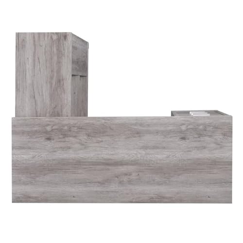 Pemberly Row L Shape Corner Storage Desk in Grey Driftwood, Letter/Legal File, 5 Bookshelves