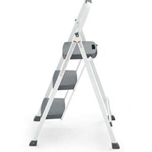 Rubbermaid 3-Step Steel Ladder, Folding Step Stool with Hand Grip and Non-Slip Feet, White, Tested to ANSI US Safety Standards, No Assembly Required (Amazon Exclusive)