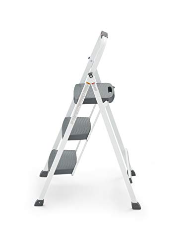 Rubbermaid 3-Step Steel Ladder, Folding Step Stool with Hand Grip and Non-Slip Feet, White, Tested to ANSI US Safety Standards, No Assembly Required (Amazon Exclusive)